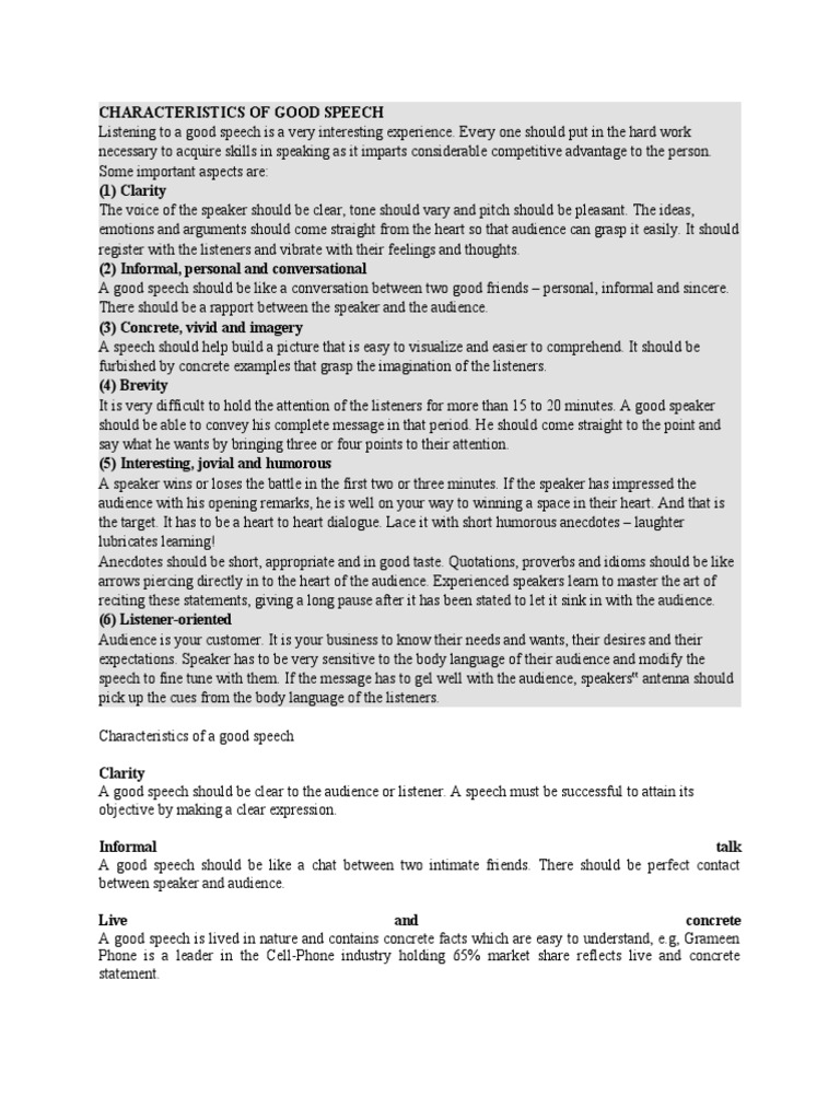 Characteristics of Good Speech | PDF | Argument | Information