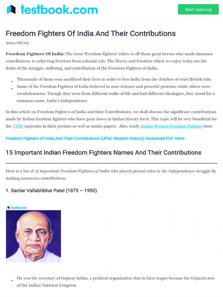 Freedom Fighters of India and Their Contributions | PDF