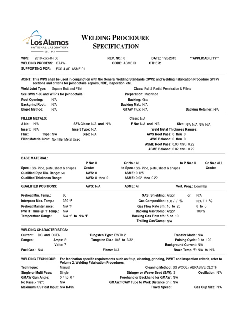 Specification for Autogenous Gas Tungsten Arc Welding of Stainless ...