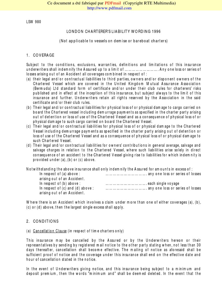 Charterers' Liability Insurance Overview | PDF | Insurance | Indemnity