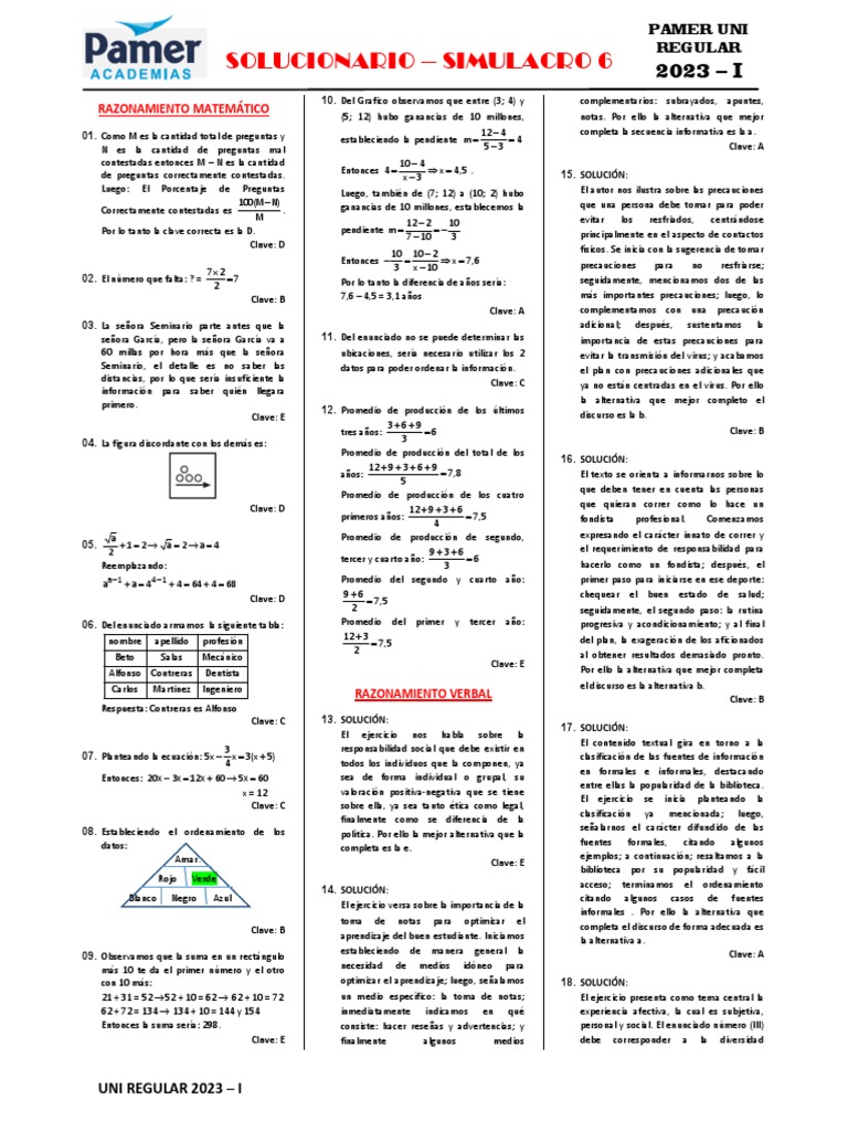 Solucionario Verano Uni Sem 06 - Sim | PDF