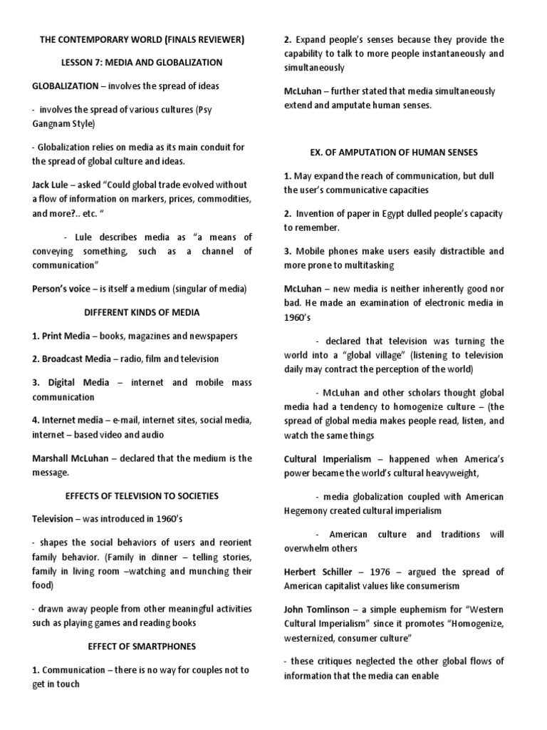 GE3 - Contemporary-World-Finals-Reviewer | PDF | Mass Media | Immigration