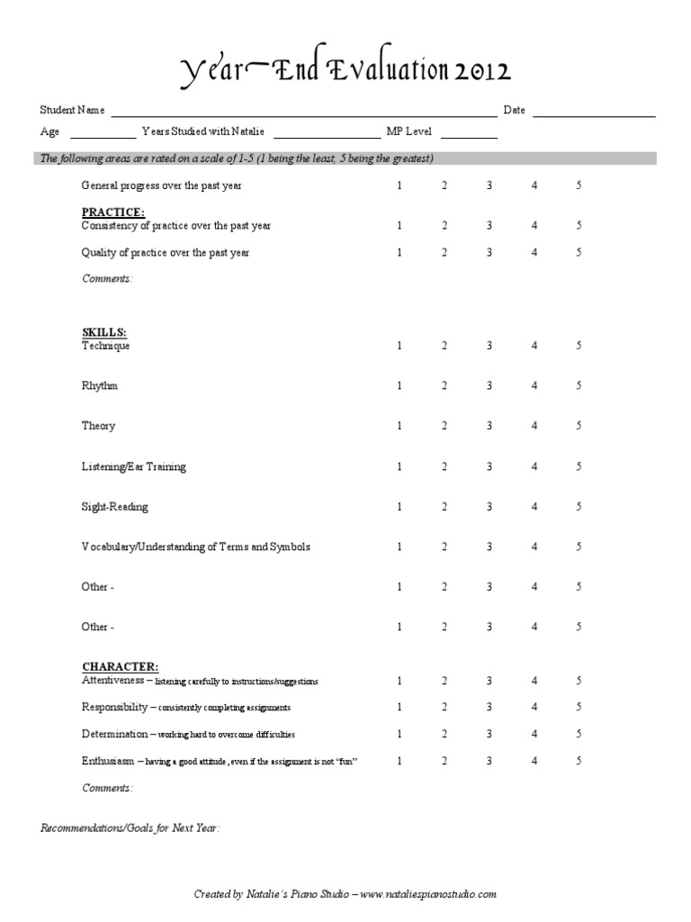Year-End Piano Evaluation Template | PDF