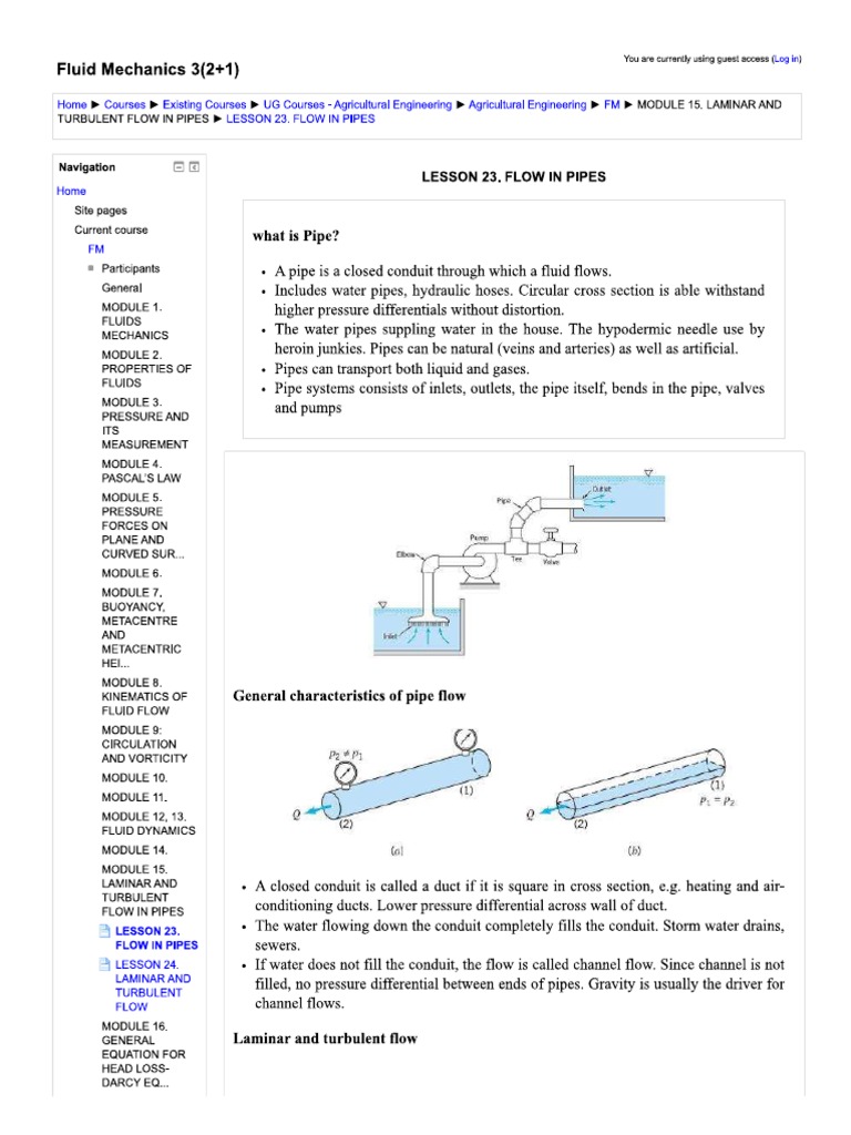 Fluid Mechanics-Lesson 23. Flow in Pipes | PDF