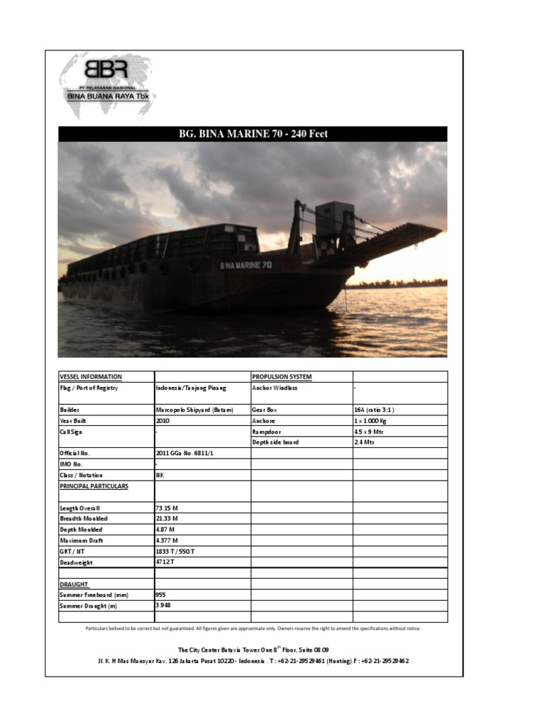 Specifications and Details of the 70-240 Foot Cargo Vessel BG. Bina ...