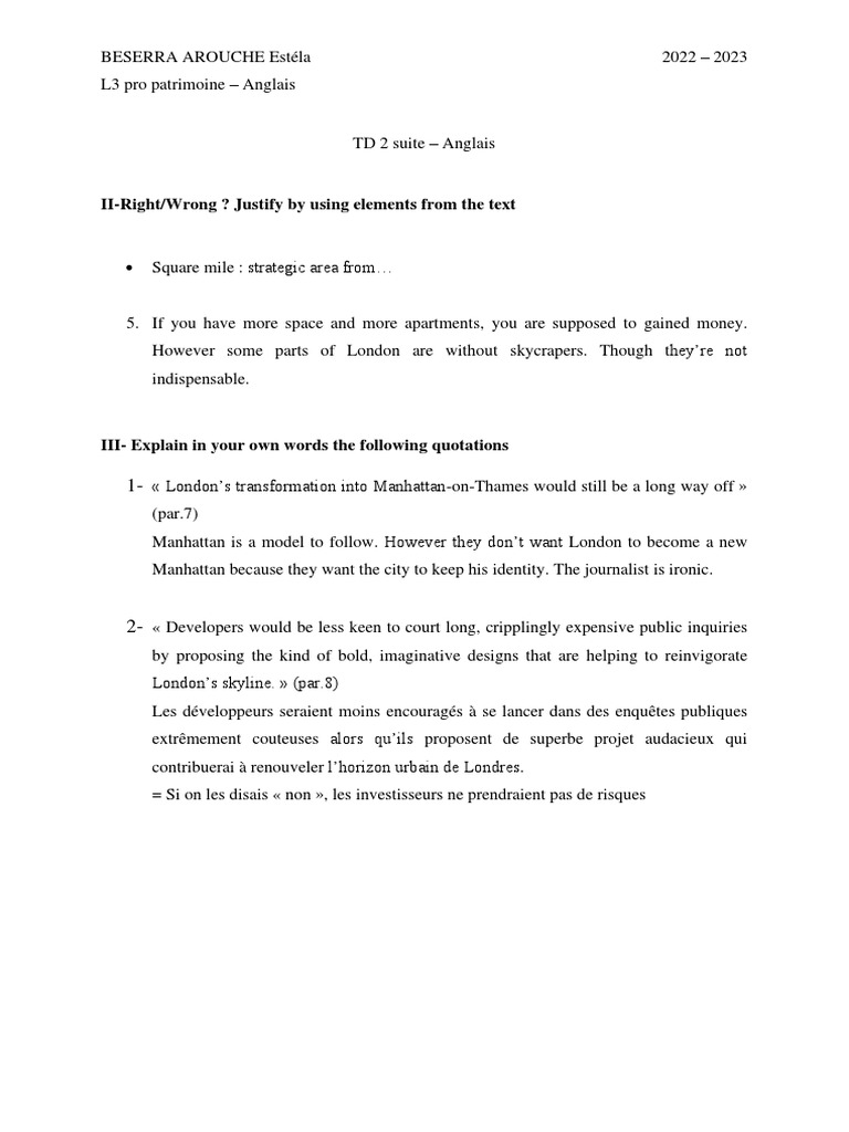 TD2 Suite - Anglais | PDF