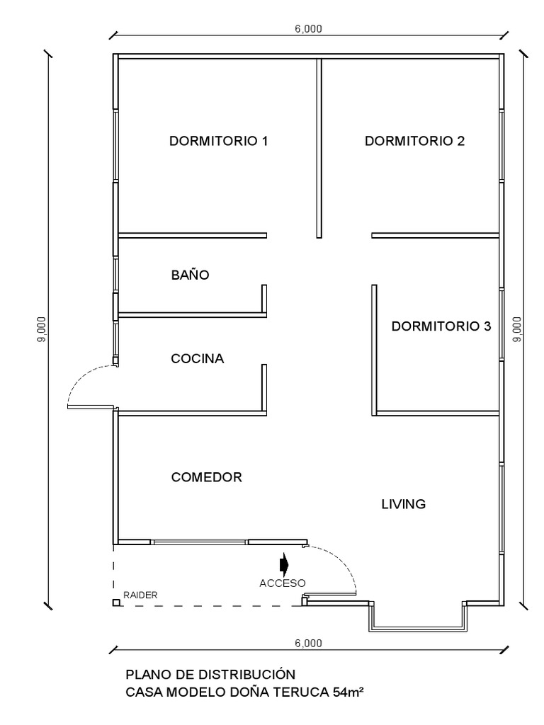 Plano Distribución Casa Modelo Doña Teruca 54m | PDF
