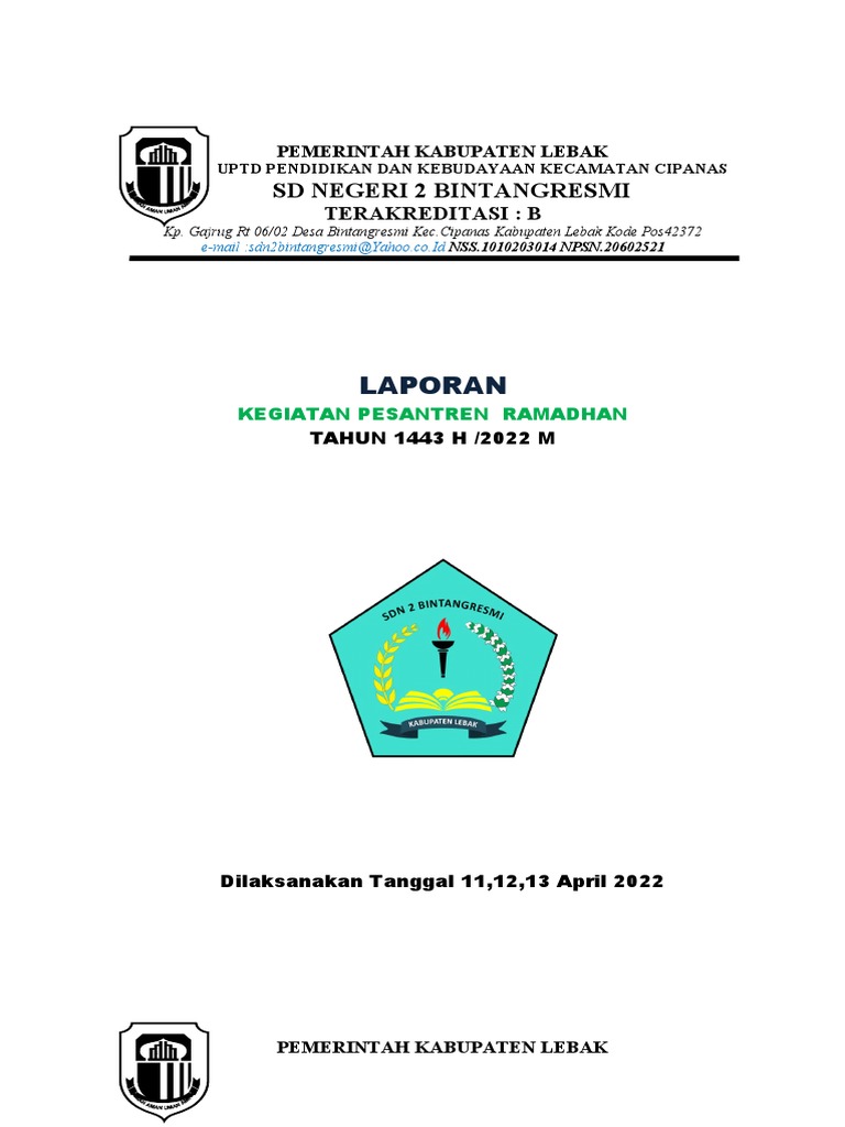 Laporan Kegiatan Pesantren Ramadhan SDN 2 Bintangresmi 11-13 April 2022 | PDF
