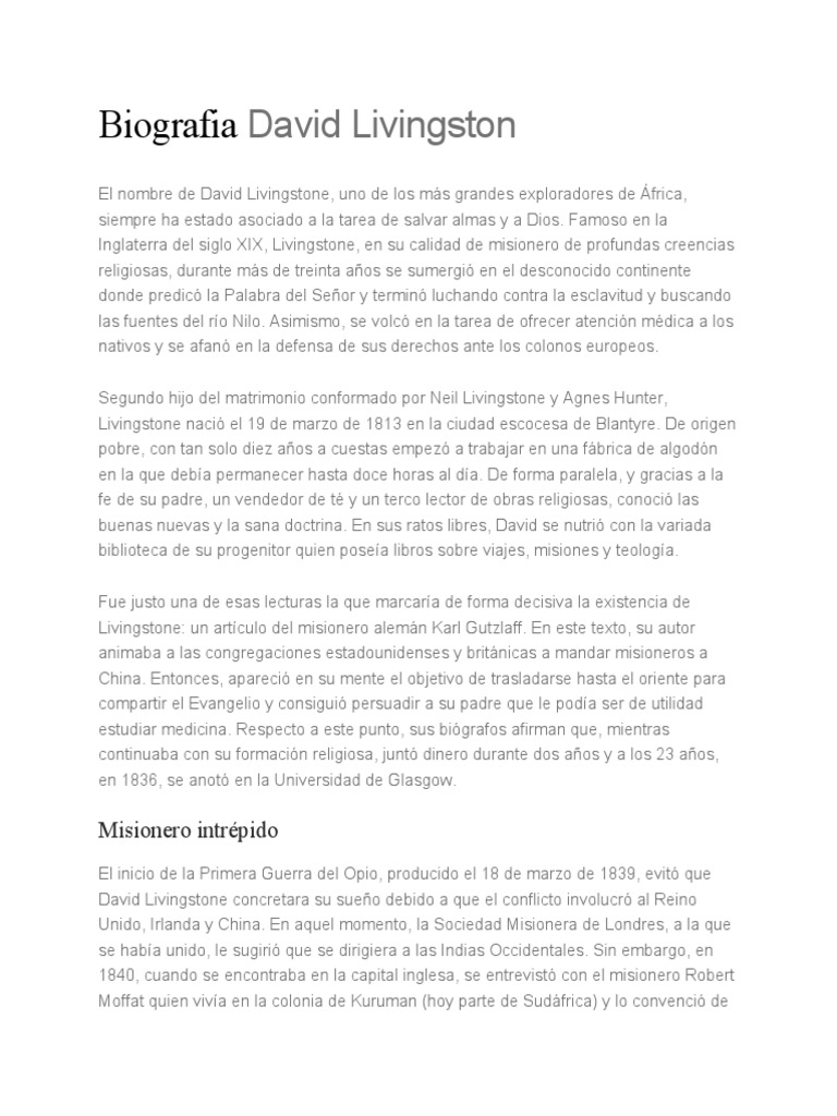 Biografia David Livingston | PDF | David Livingstone