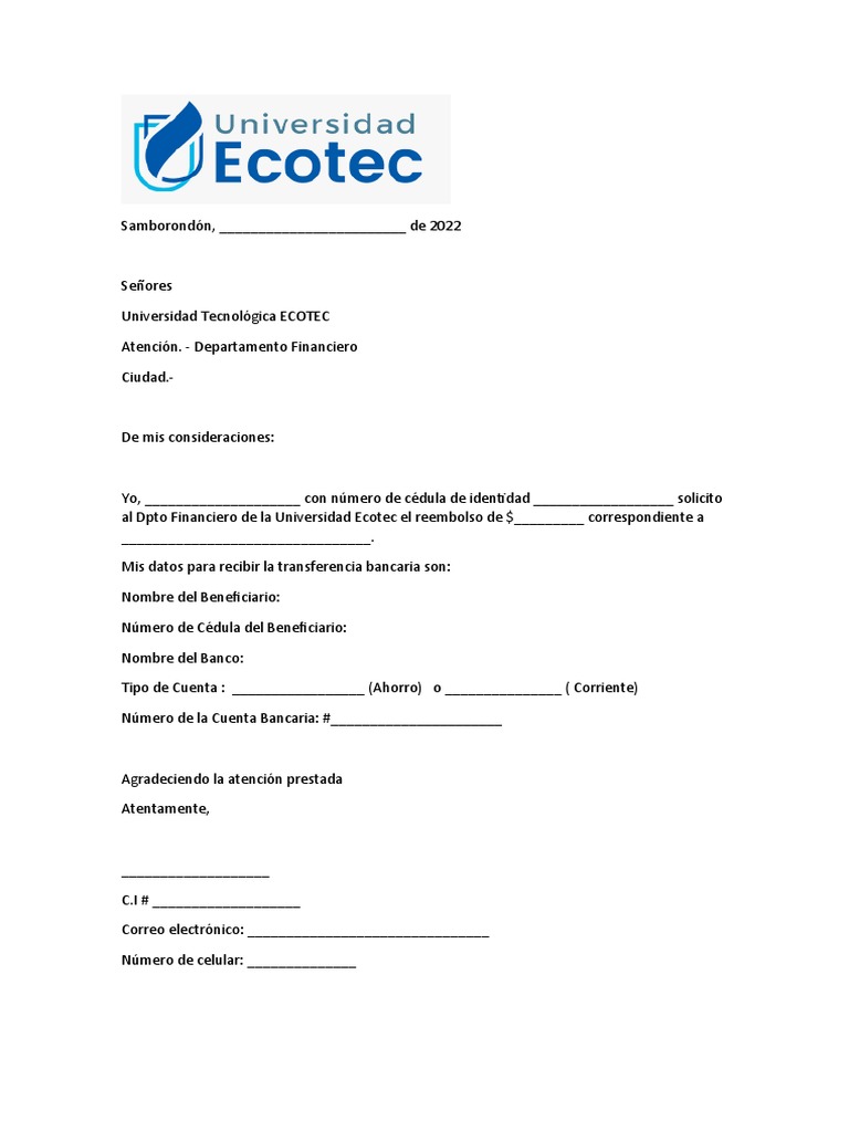 Solicitud para Reembolso | PDF