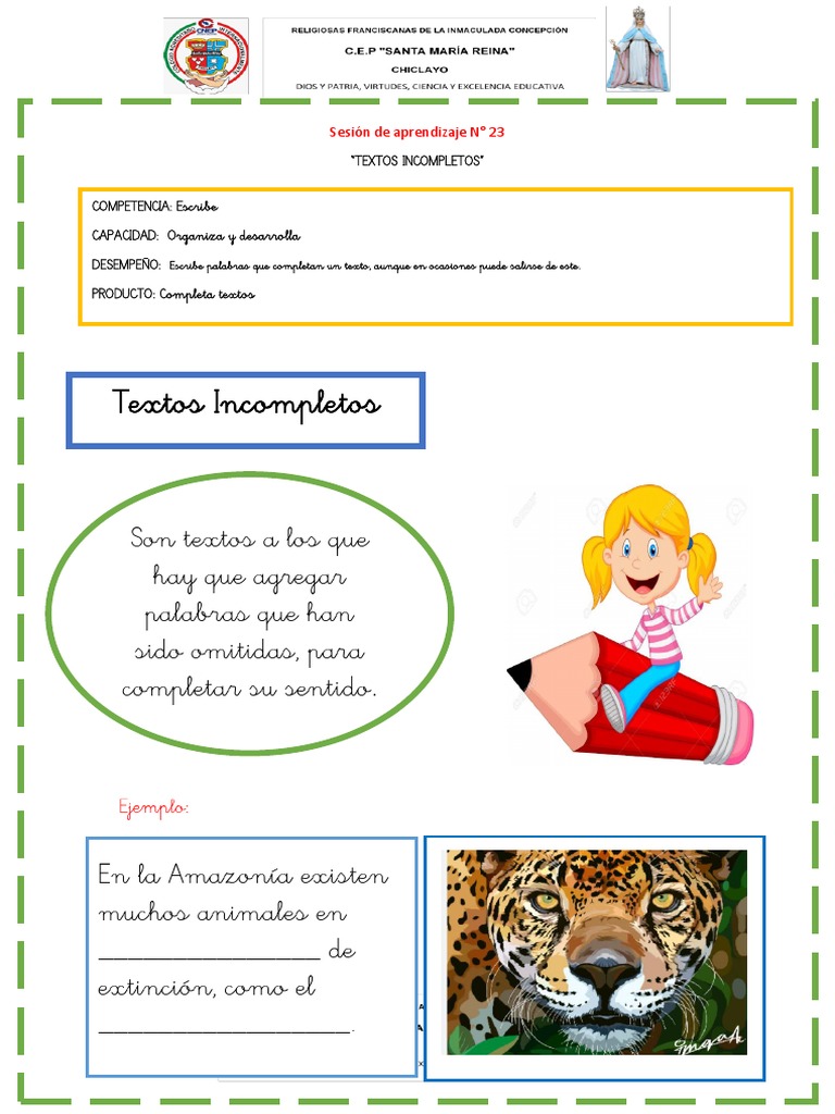 Ficha de Textos Incompletos | PDF Ficha de Textos Incompletos | PDF