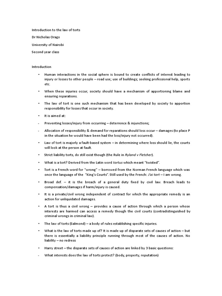 Law of Torts Notes | Download Free PDF | Tort | Negligence