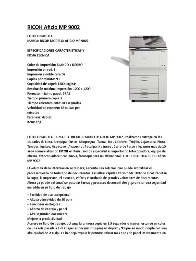 RICOH Aficio MP 9002 | PDF | Fotocopiadora | Fax
