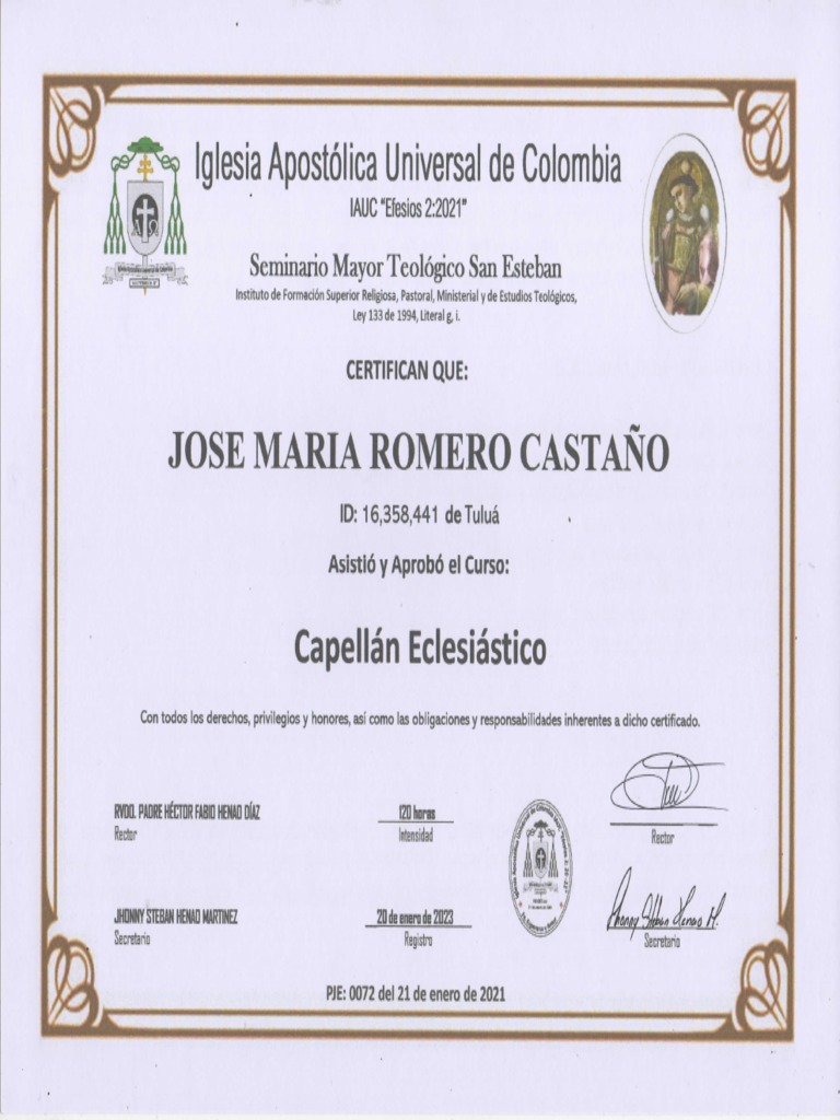 Cartificado de Capellan Eclesiastico | PDF