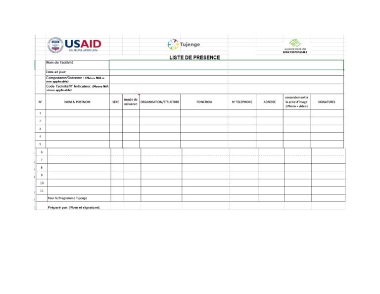 Liste de Presences - Model - P-DEC VD | PDF
