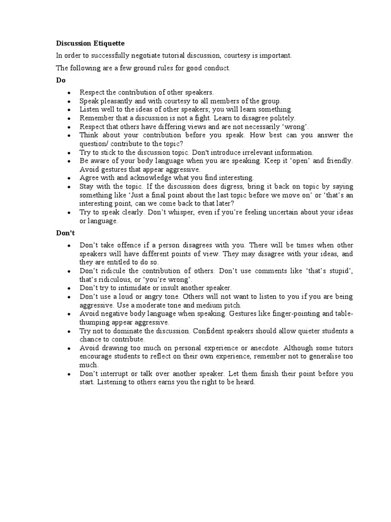 Discussion Etiquette | PDF | Body Language | Communication