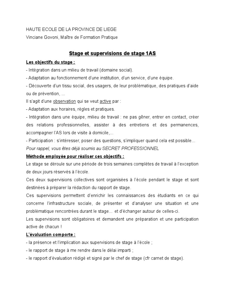 Consignes Rapport Stage | PDF | Travail social