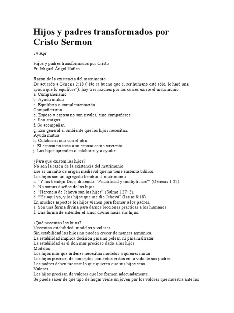 Hijos y Padres Transformados Por Cristo | PDF | Cristo (título) | Pecado
