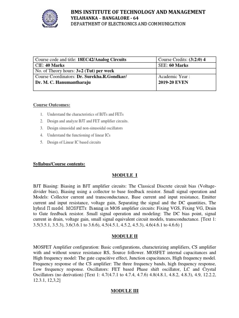18EC42_Analog Circuits Complete_compressed - Dr.surekha R.gondkar | PDF ...
