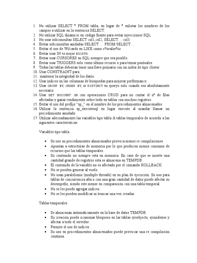 Buenas Prácticas SQL | PDF | SQL | Programación de computadoras