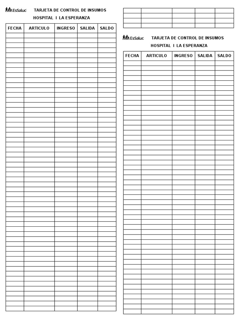 Tarjeta de Control de Insumos | PDF