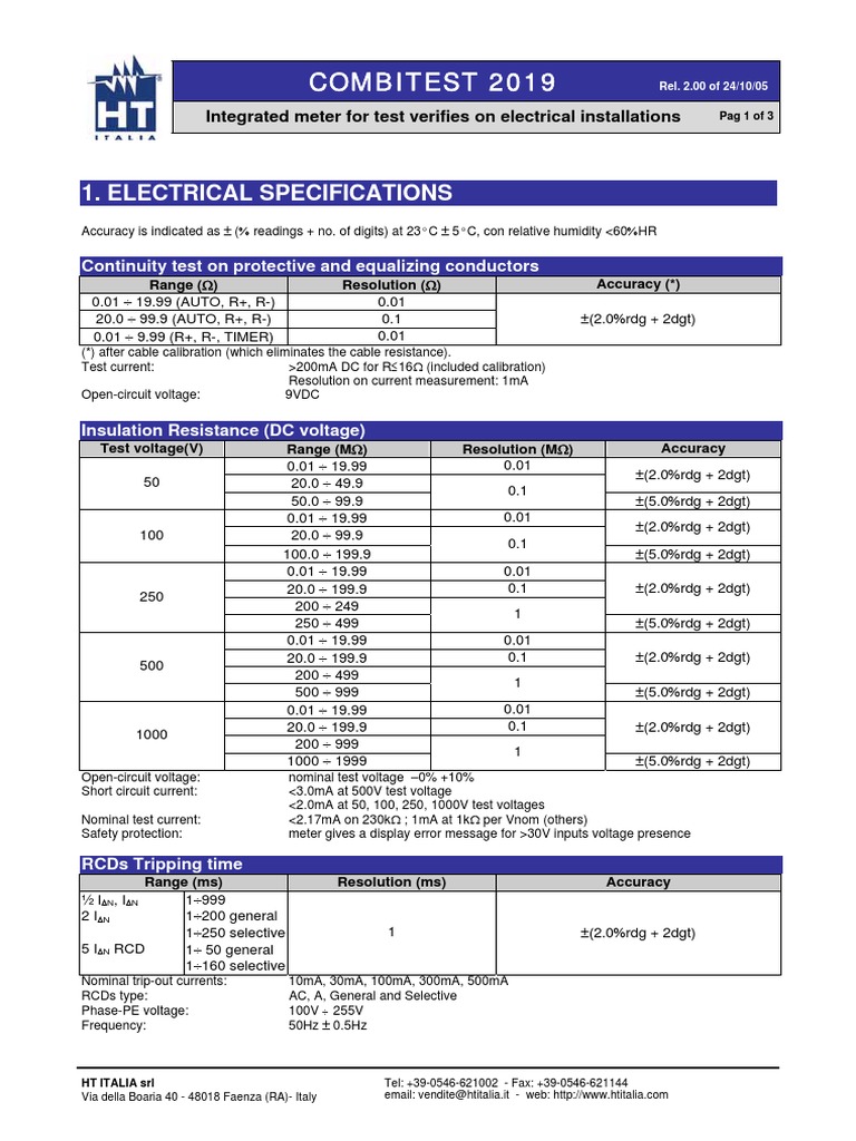 HT Combitest 2019 Specification | PDF | Electrical Resistance And ...