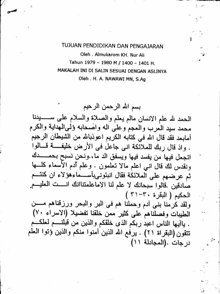 Tujuan Pendidikan Dan Pengajaran Oleh KH. Noer Alie | PDF