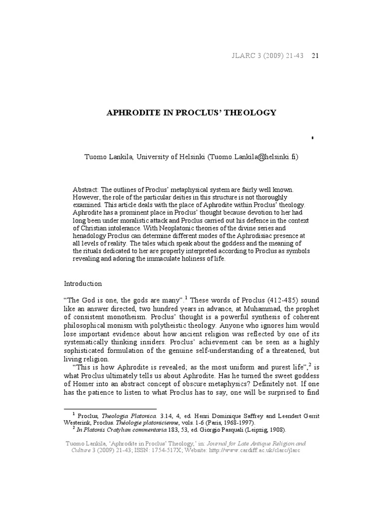Aphrodite in Proclus Theology | PDF | Deities | Plato