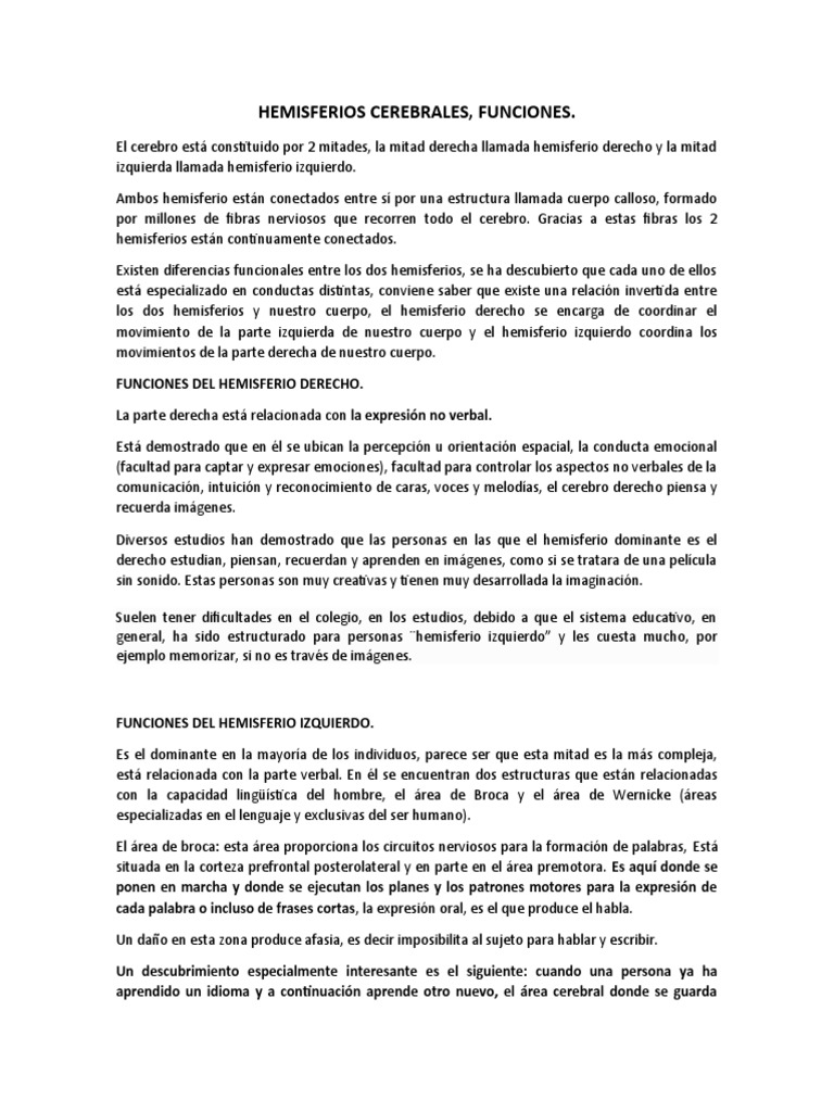 Hemisferios Cerebrales | PDF | Cerebro | Hemisferio cerebral