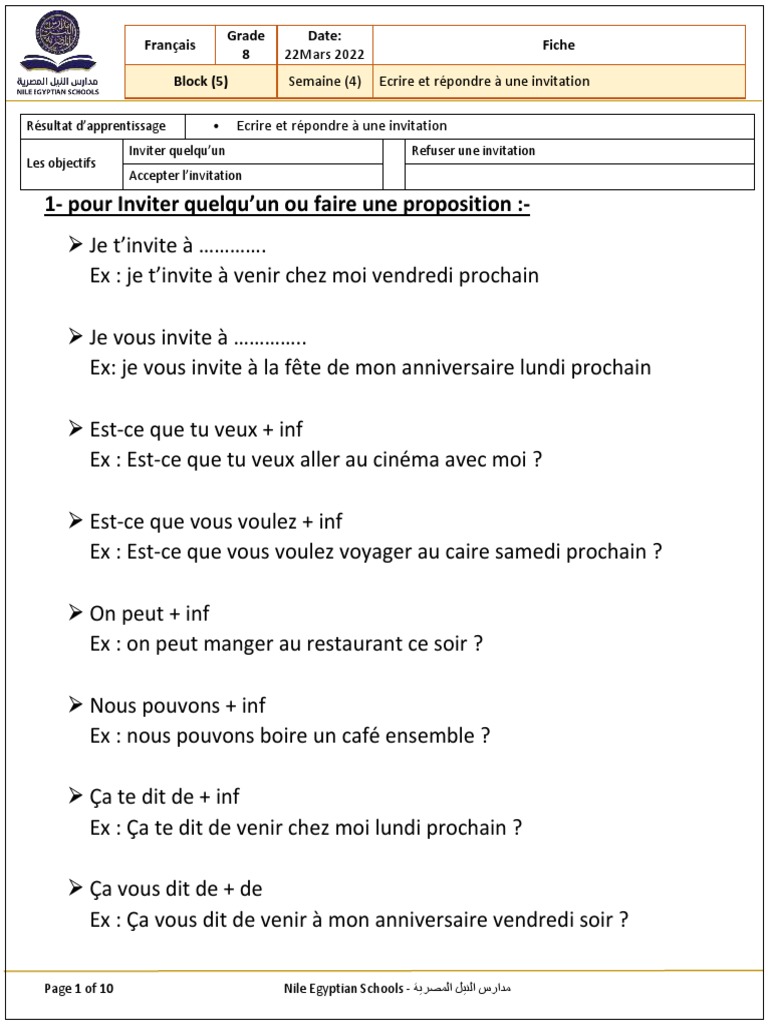 Écrire et répondre à une invitation | PDF | Jeux et activités | Arts du ...