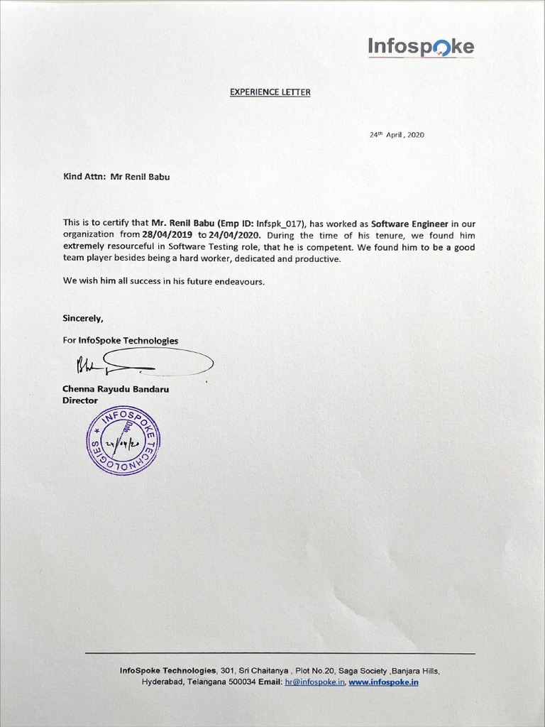 Experience Letter Sample 1 | PDF