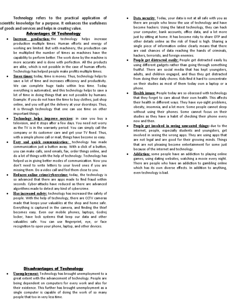 Advantages and Disadvantages of Technology | PDF | Security Hacker | Computing