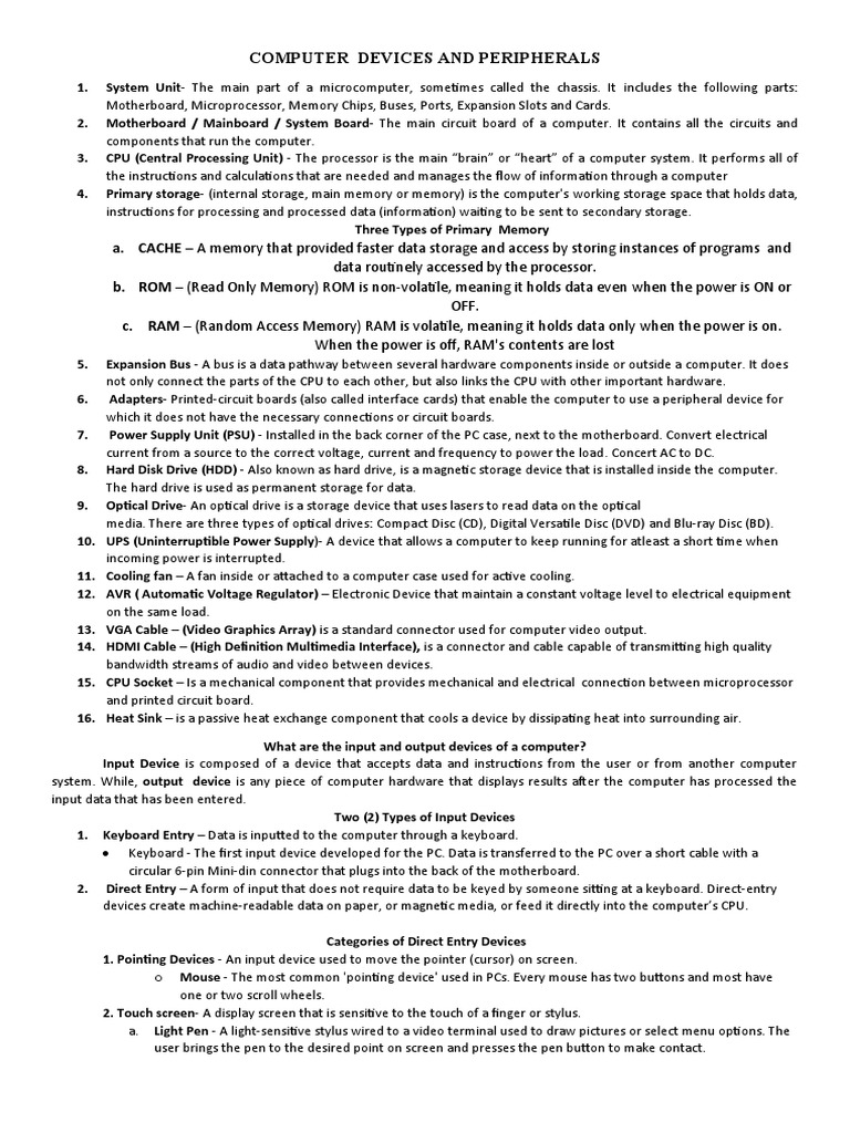 Computer Devices and Peripherals | PDF | Computer Data Storage | Random Access Memory