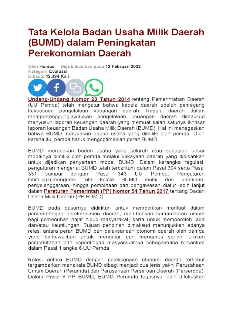 Tata Kelola Badan Usaha Milik Daerah | PDF