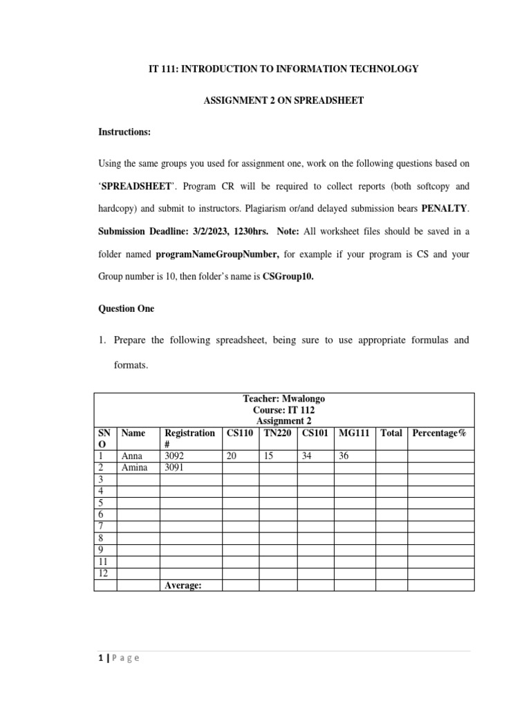 Spreadsheet Assignment Guide | PDF | Spreadsheet | Worksheet
