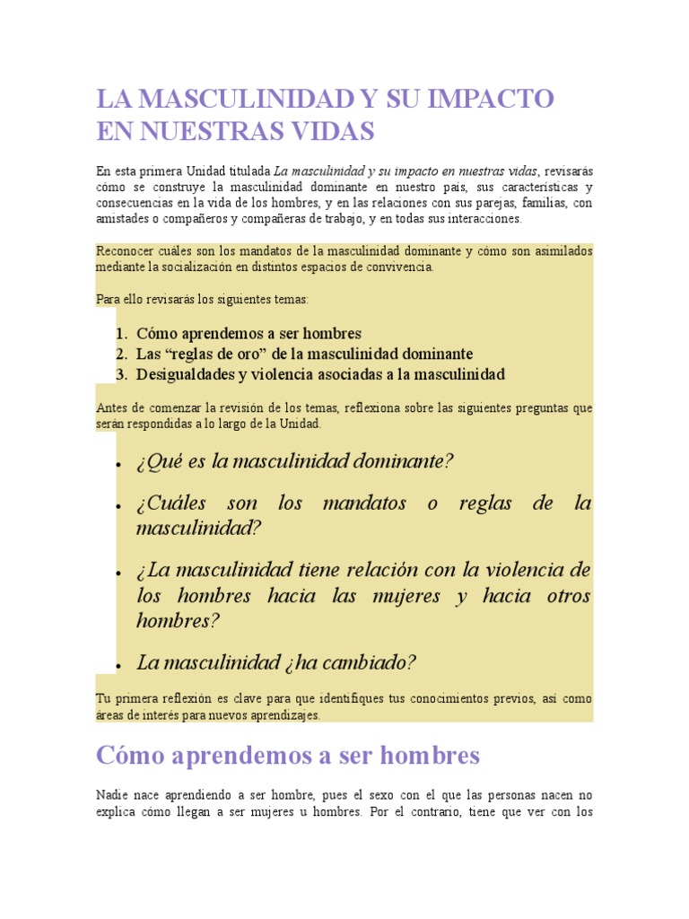 Unidad 1 | PDF | Masculinidad | Hombre