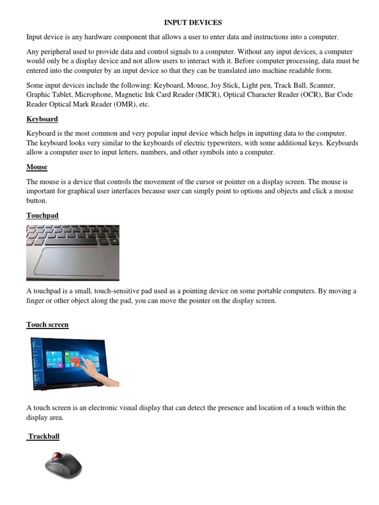 Overview of Computer Input Devices | PDF | Computer Keyboard | Cursor (User Interface)