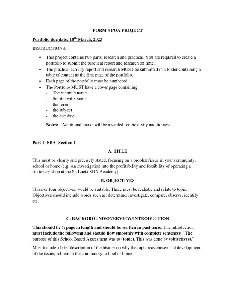 Form 4 Poa Project Term 2 2022-2023 | PDF