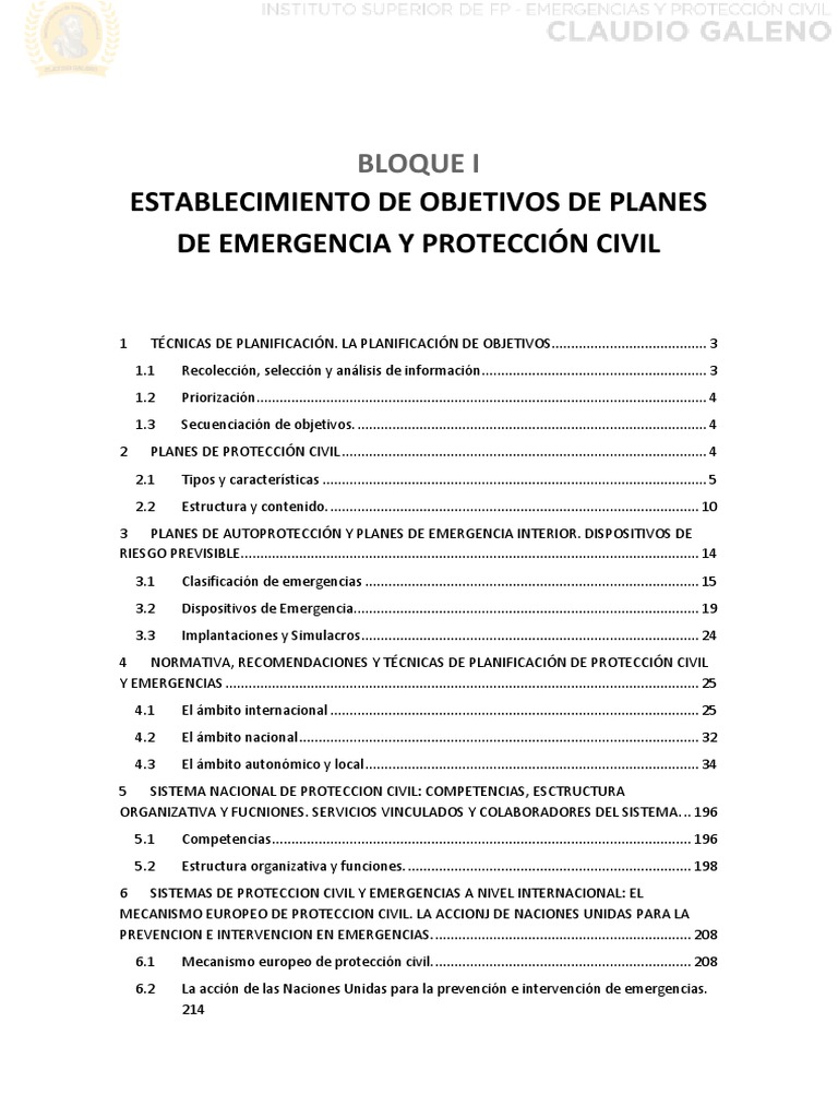 Bloque I Establecimiento de Objetivos de Planes de Emergencia y Protección Civil | PDF | Defensa ...