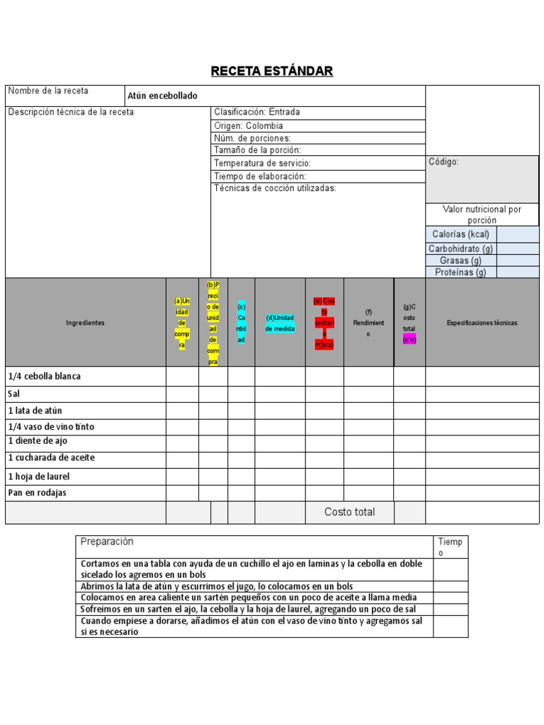Receta Atún Encebollado Entrada Colombia | PDF | Panes | Cocinando