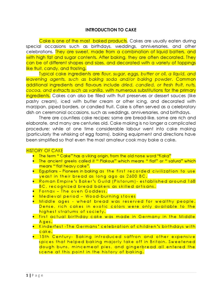 Introduction To Cake | PDF | Cakes | Food Ingredients