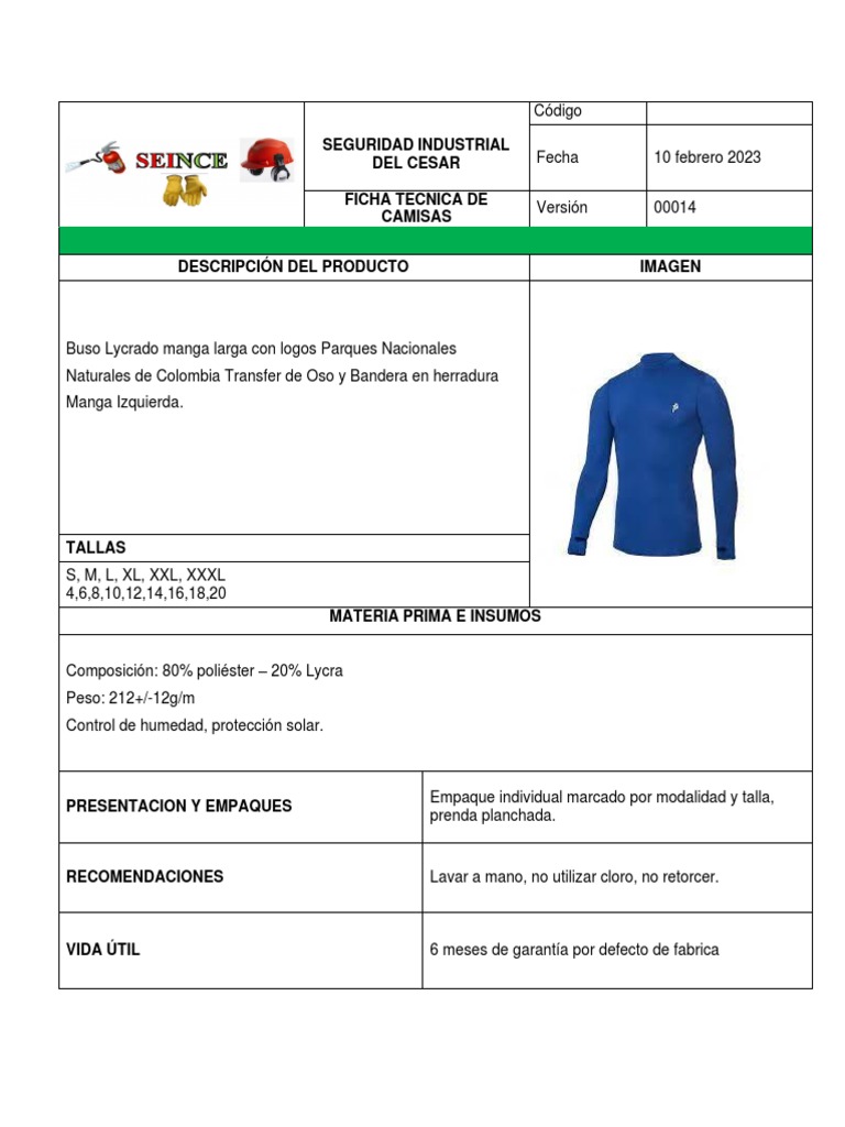 Ficha Tecnica Buso Lycrado | PDF