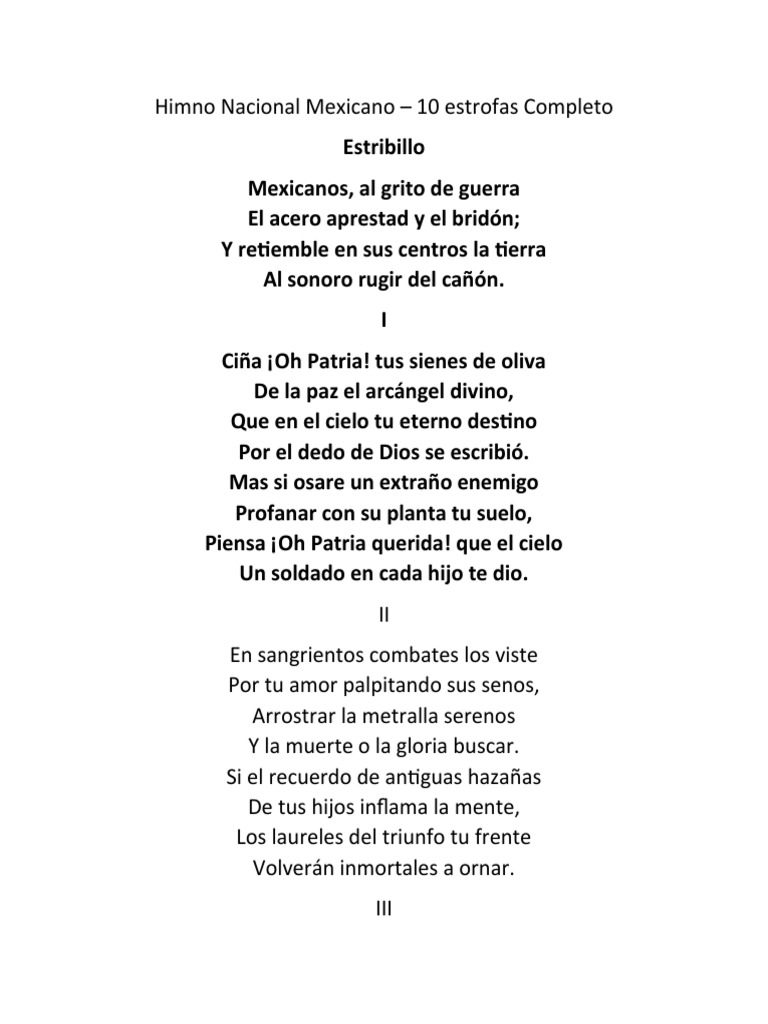 Himno Nacional Mexicano Completo De 10 Estrofas Con Letra – LOCODR