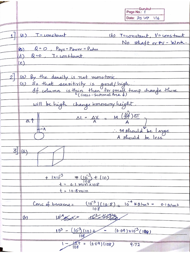 Thermodynamics Chemical Engineering Class Notes | PDF