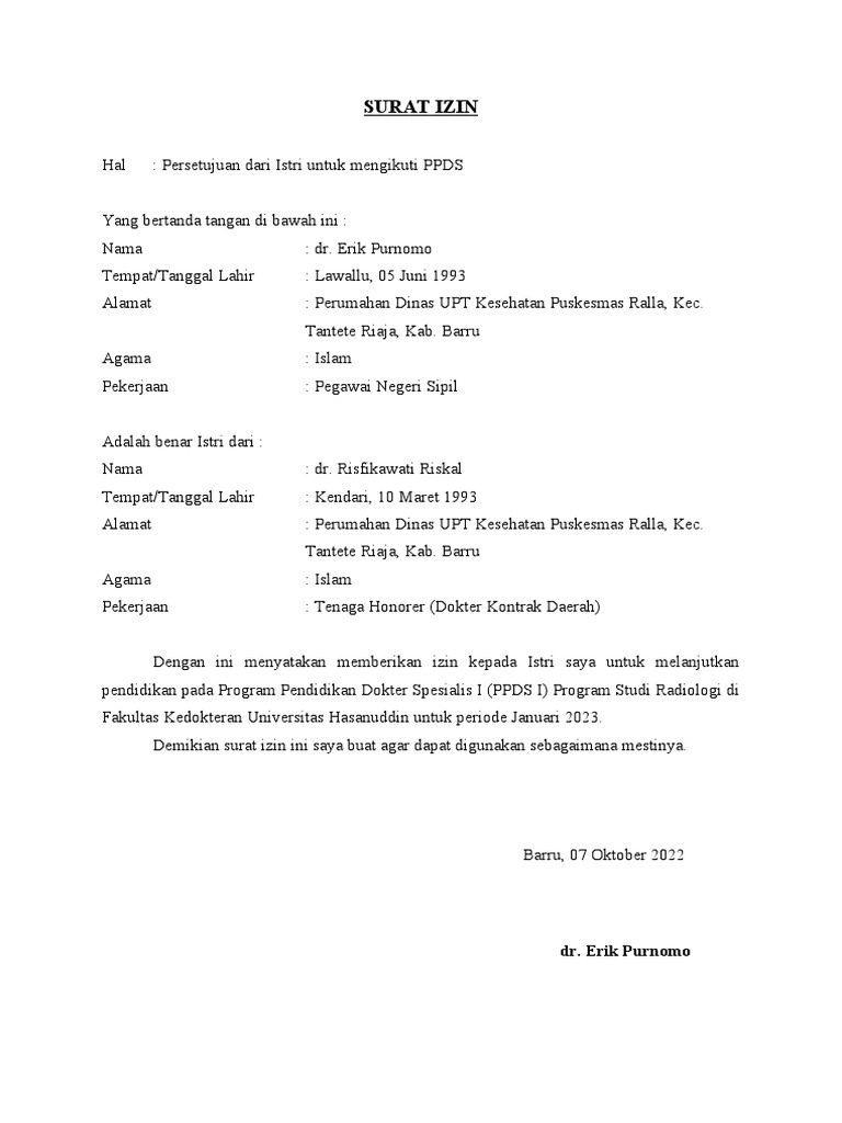 Surat Izin Dari Suami | PDF