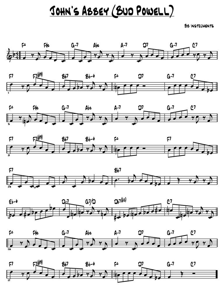 John's Abbey (Bud Powell) - BB Instruments | PDF