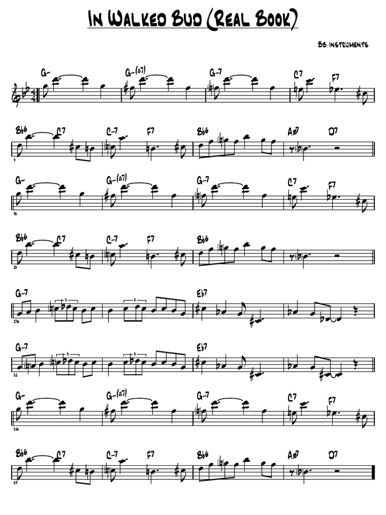 In Walked Bud (Real Book) - BB Instruments | PDF