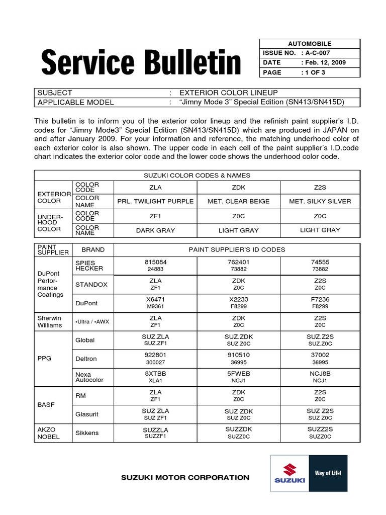 Suzuki Jimny Color Codes Guide | PDF | Publicly Traded Companies Of The ...