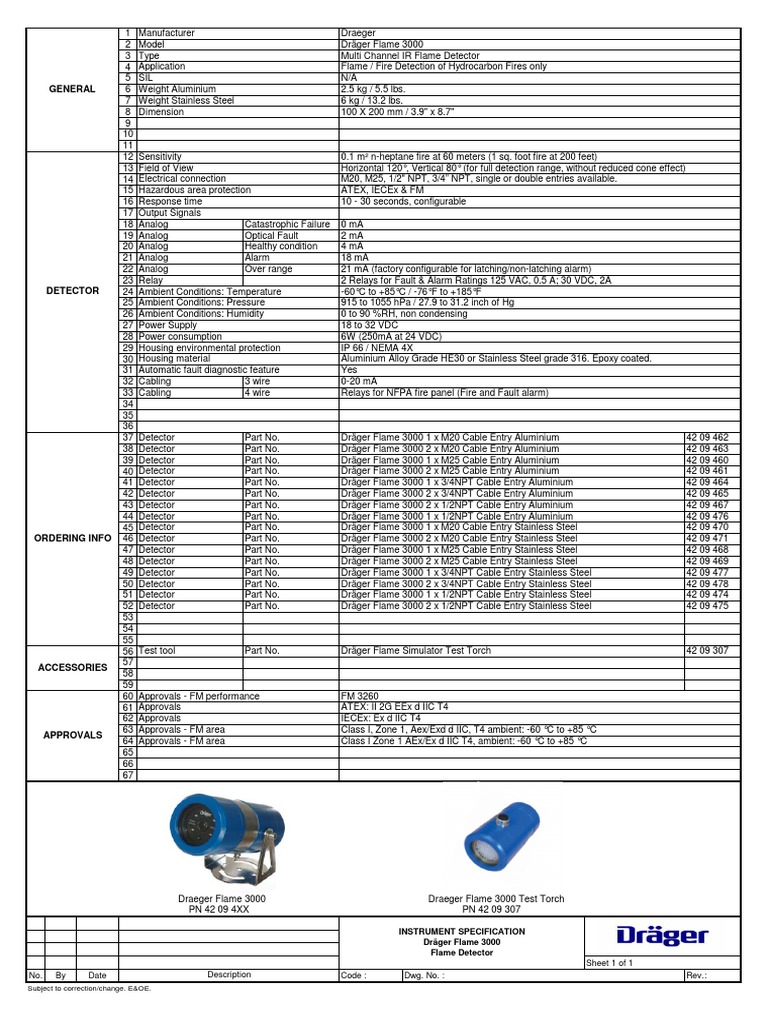 Drager Flame 3000 Instrument Specification | PDF | Relay | Building Engineering