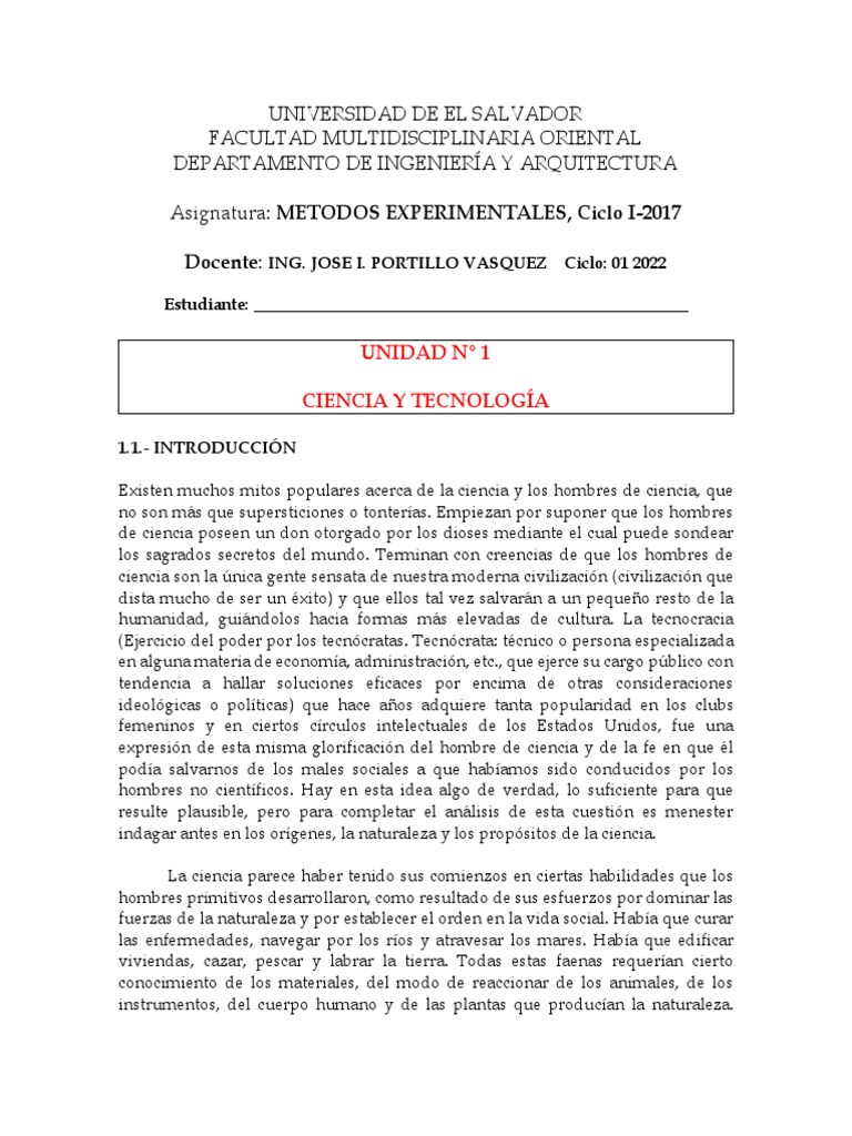 Unidad #1 Ciencia y Tecnología | PDF | Tecnología apropiada | Ingeniería